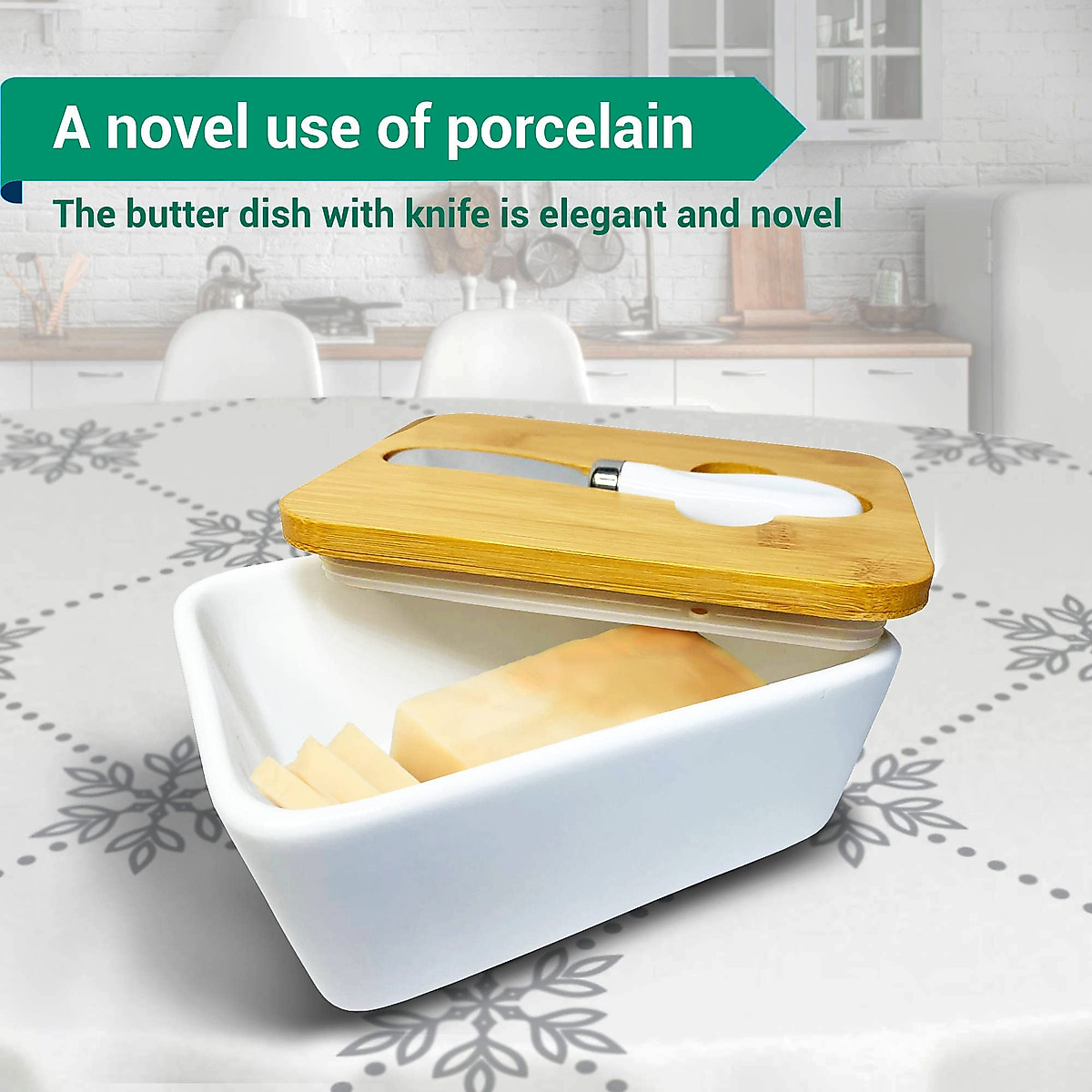 Xabono Butter Dish with Lid and Knife, Perfect Kitchen Decor, Ideal Kitchen Gifts for Families Butter Container with Knife, Fridge, Microwave and Dishwasher Resistant