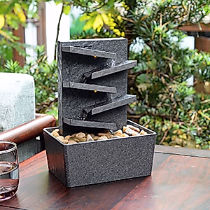 Kalona Indoor Relaxation Tabletop Fountain with Reflective Lighting and River Rocks Meditation Ladder Water Fountain Peaceful Fountains Home/Office Decor(K18036G)