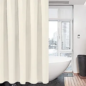 Upgraded Waterproof Shower Curtain for Bathroom with Metal Hooks Waffle Fabric Shower Curtain Heavy Duty Bath Curtain for Wet Room Bathtub Shower Stall, Weighted Hem - 72 x 72 (Cream White)