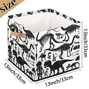 Tablerazzi Dinosaur Bone Cube Storage Bin, 13 Inch Collapsible Fabric Storage Cube Bin, Foldable Cube Baskets for Shelf, Closet, Organizer