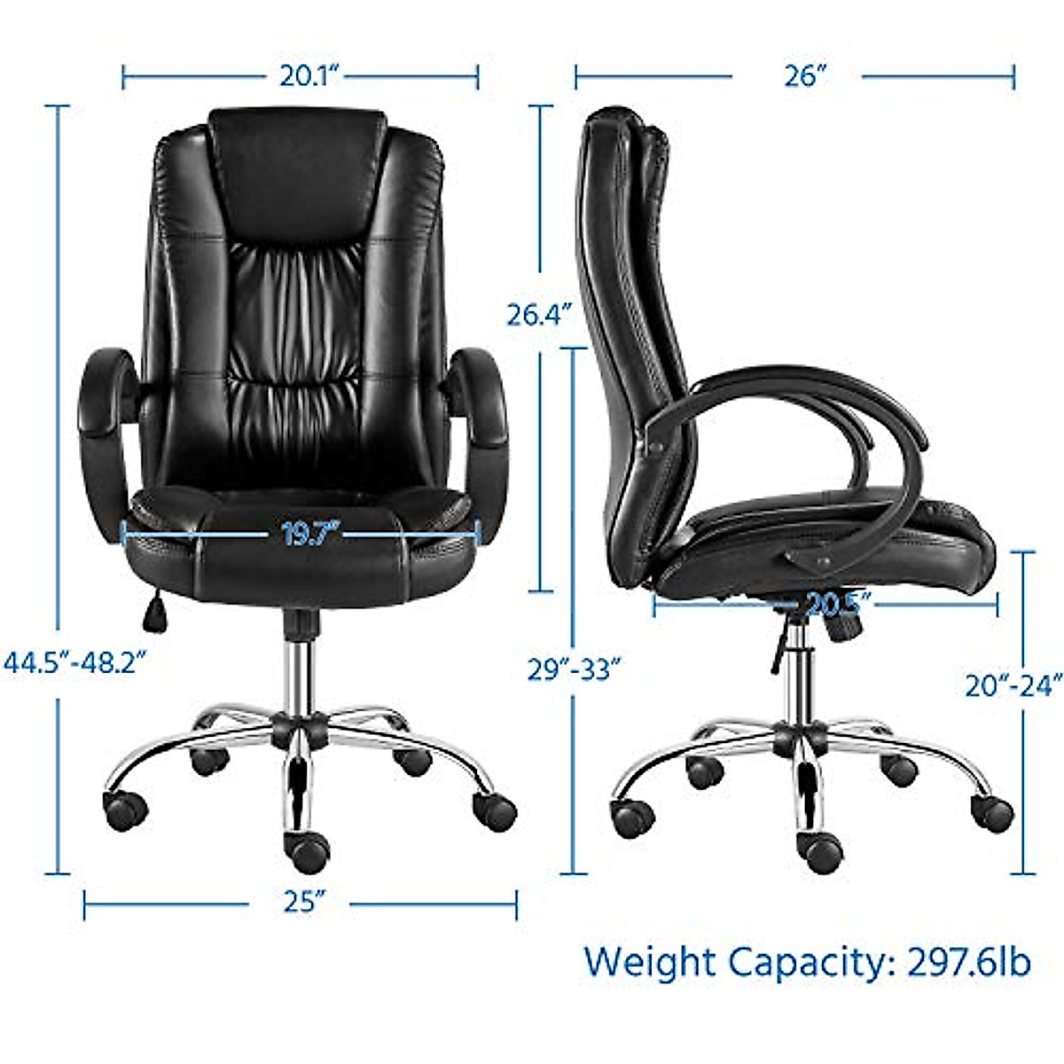 Yaheetech Executive Office Desk Chair, High-Back Ergonomic Computer Chair, Swivel Conference Chair, Rolling Task Chair Bonded Leather with Lumbar Support, Armrest