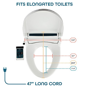 BidetMate 2000 Series Electric Bidet Heated Smart Toilet Seat with Unlimited Heated Water, Side Control Panel, Deodorizer, and Warm Air Dryer - Adjustable and Self-Cleaning - Fits Elongated Toilets