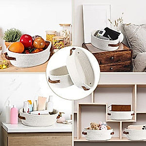 Geetery 4 Pcs Small Woven Basket Mini Cotton Rope Storage Basket with Handle Home Storage Basket for Organizing Cat Dog Toys Bin Cute Gift Baskets Empty for Nursery Room Kids Room