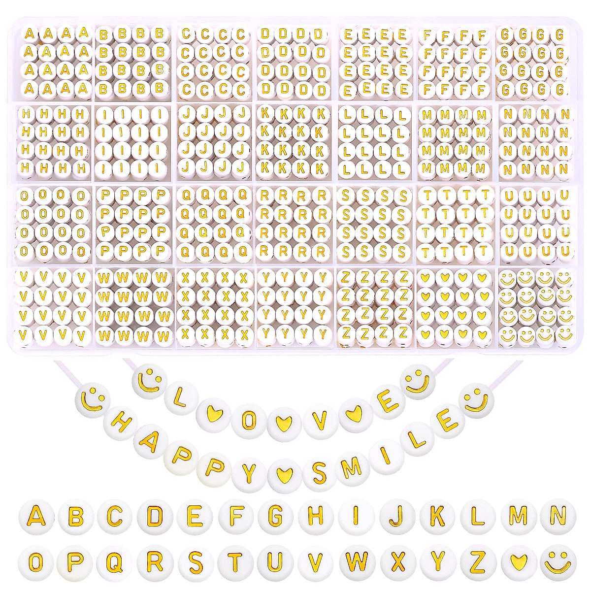 XIMISHOP 1400pcs Round Letter Beads for Jewelry Making, 28 Style Gold A-Z Alphabet Acrylic Beads Kits Heart Beads for Bracelets Making (4 * 7mm)