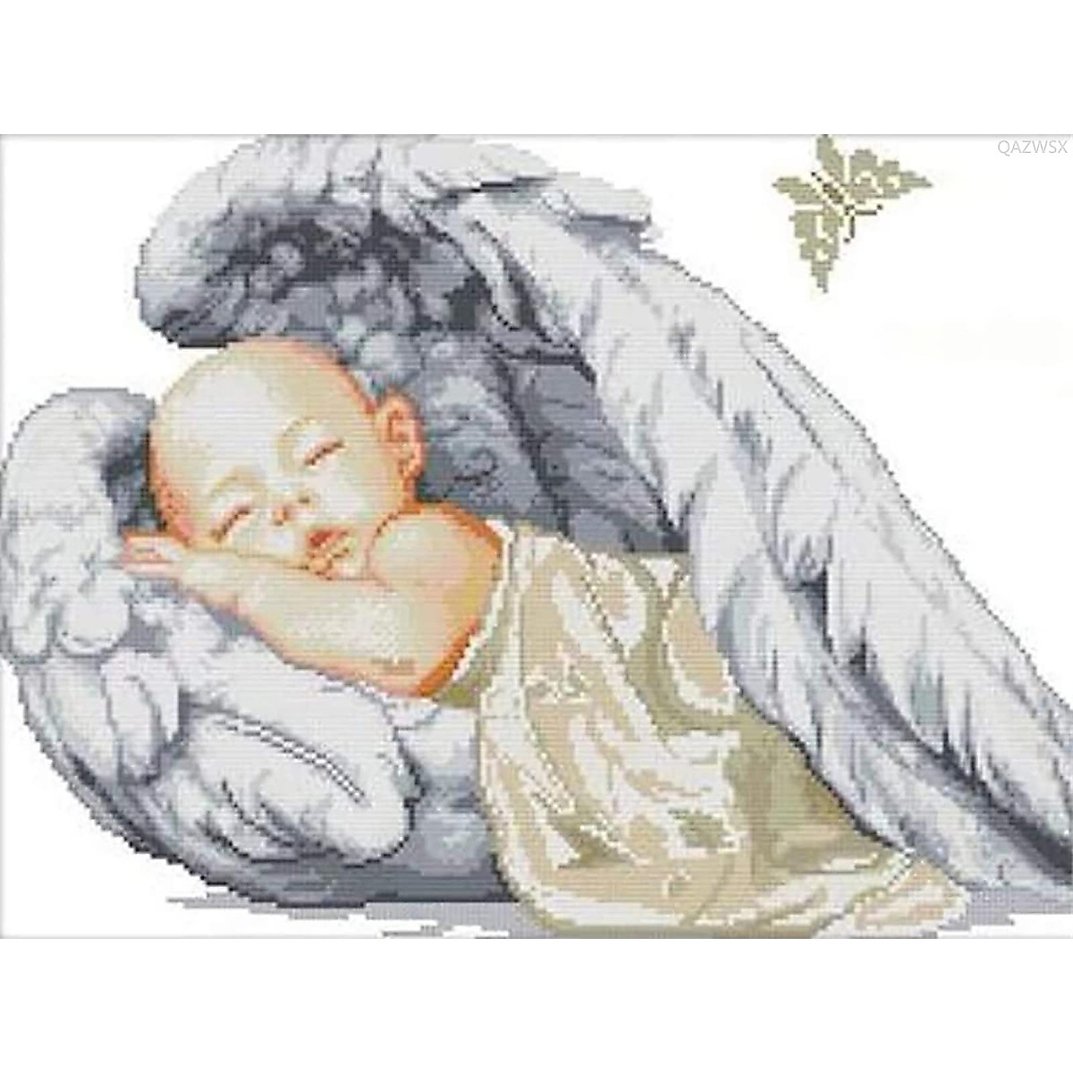 QAZWSX Diamond Painting by Number Kits Angel Baby (30x40cm/12x16in) Full Drill DIY 5D Diamond Art Pictures Crystal Cross Stitch Canvas Embroidery Gift for Home Living Room Bedroom Wall Decor