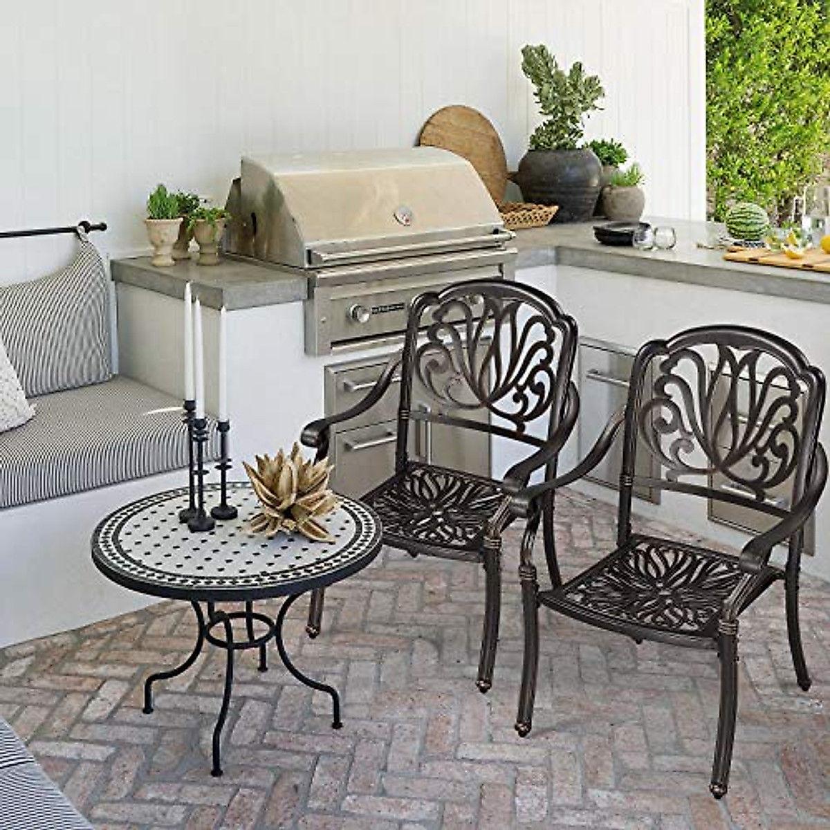 Yaheetech Cast Aluminum Dining Chairs Set of 2, Stackable Patio Dining Chairs Patio Furniture for Garden Deck Antique, Bronze