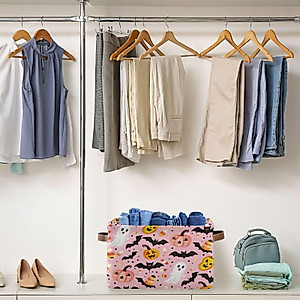 Kigai 2 PCS Storage Basket Halloween Boo Waterproof Foldable Canvas Storage Bin Laundry Basket Toy Clothes Organizer for Nursery Closet Shelf Office