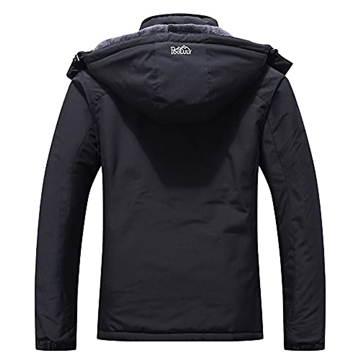 Pooluly Women's Ski Jacket Warm Winter Waterproof Windbreaker Hooded Raincoat Snowboarding Jackets Black-L