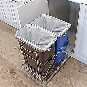 Home Zone Living 15.3 Gallon Pull Out Under Cabinet Trash Can, Large Dual Removable Liners for Recycling and Trash (7.65 + 7.65 for 15.3 Gallon Total)