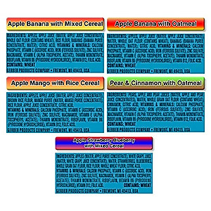 Gerber 2nd Foods Tubs Breakfast Cereal Variety Pack, 3 Pear Cinnamon Oatmeal, 3 Apple Banana Oatmeal, 3 Apple Banana Mixed, 3 Apple Mango Rice, 3 Apple Strawberry Blueberry, 15 CT