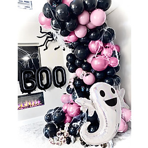 Pink Halloween Balloon Garland Arch Kit,122Pcs Halloween Black pink White Balloons Large Boo Ghost Foil Balloons Spider Balloons for Girl Birthday Baby Shower Party Decorations