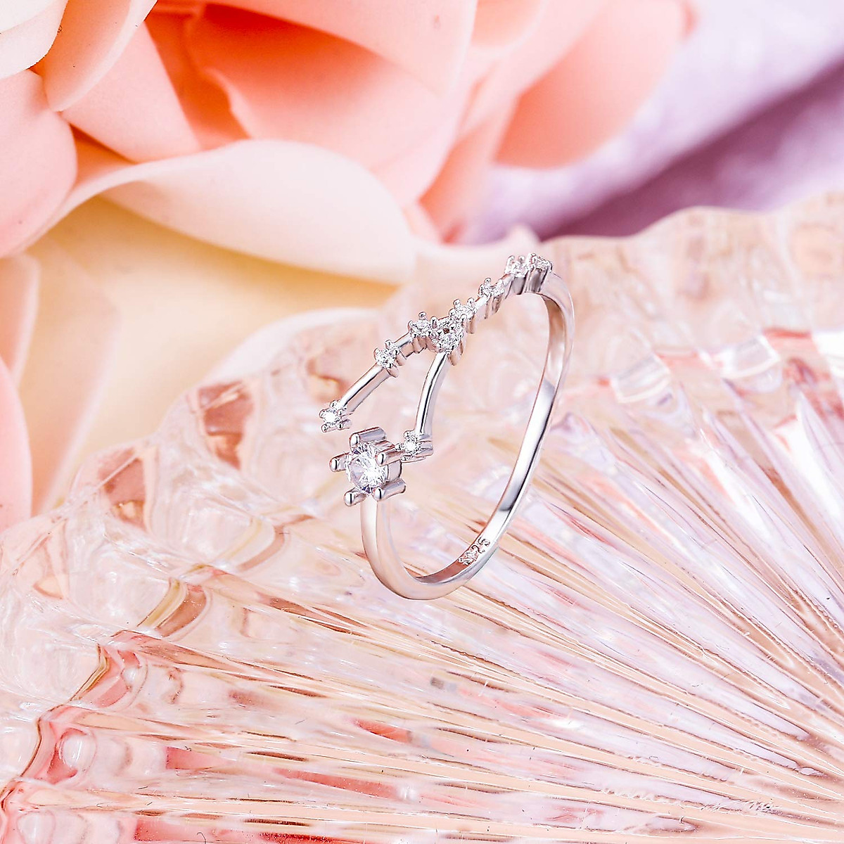 BriLove 925 Sterling Silver CZ Ring for Mom Women -Taurus Horoscope Zodiac 12 Constellation Astrology Adjustable Rings for Statement Valentines Day/Anniversary/Mothers Day/Birthday/Christmas