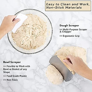 ECOMERR 9” Banneton Bread Proofing Basket - Set of 2 Round & Oval Rattan Proofing Baskets for Sourdough Bread Baking with Bread Lame + Steel & Plastic Dough Scraper + Linen Liner Cloth + Dough Whisk