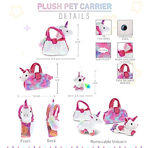 DolliBu Unicorn Bags and Keychain Set of 3-2 Unicorn Stuffed Animal Purse Bags for Girls and 1 Keychain, Removable Unicorns in Sequin and Furry Handbags for Dress Up