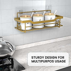 BATHDESIGN Shower Caddy Adhesive, Bathroom Shower Organizer, Shower Shelves for Inside Shower, No Drilling Wall Mounted Shower Storage for Inside Shower, Matte Gold