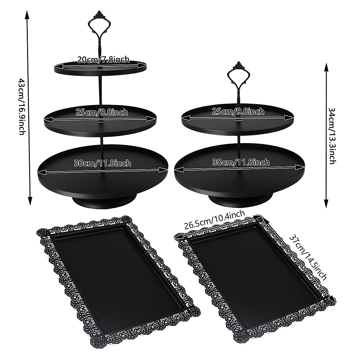 Set of 4 Pcs Iron Cake Stand Cake Holder Dessert Serving Trays for Wedding Birthday Party Baby Shower Halloween Display (Black)