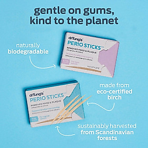 DrTung's Double-Sided Perio Sticks - Dental Sticks for Humans, Dental Floss Picks, Plaque Remover for Teeth, Dental Toothpicks, Dental Picks for Teeth Cleaning - X-Thin, 100 Count (Pack of 6)