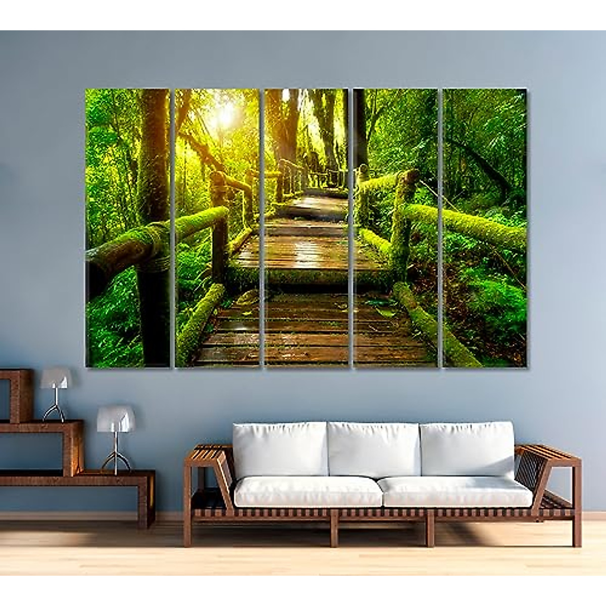 Old Wooden Bridge in Doi Inthanon National Park Thailand Canvas Print 3 Panels / 36x24 inches