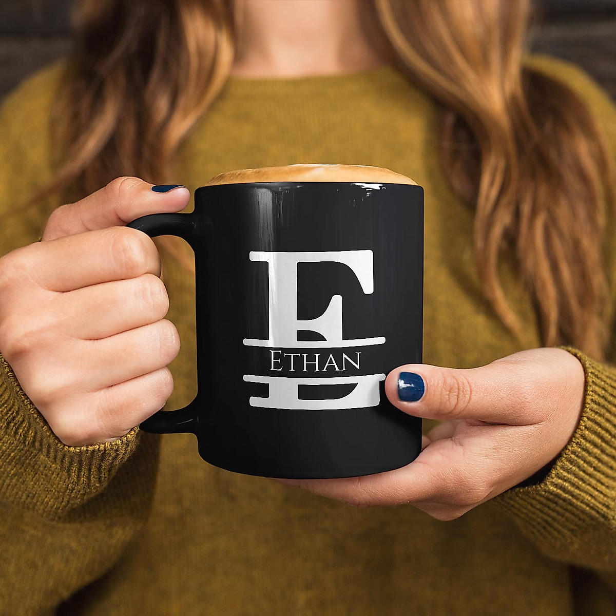 Personalized Monogram Coffee Mug, Initial Letter E Customized for Women Men Girls Boys Dads Moms Friends, Taza de Café Personalizada Con Monograma, Letra Inicial - Black Mug Letter E 11oz