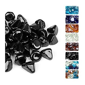 GRISUN Onyx Black Fire Glass Diamonds for Fire Pit, 1 Inch High Luster Reflective Tempered Glass Rocks for Natural or Propane Fireplace, Safe for Outdoors and Indoors Firepit Glass, 10 Pounds