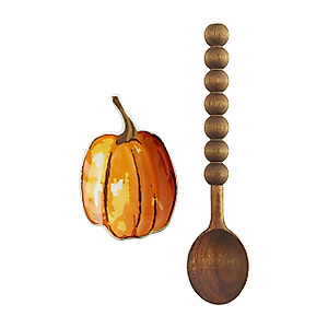 Mud Pie Pumpkin Spoon Rest and Beaded Wood Spoon Set