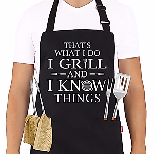 ALIPOBO Funny Grilling Aprons for Men - BBQ Cooking Apron with 2 Pockets, Adjustable Neck Strap and 40" Long Ties - That's What I Do I Grill and I Know Things