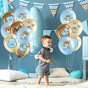 36 Pcs Bear Baby Balloons Latex Bear Balloons Blue Brown Bear Balloons We Can Bearly Wait Balloons Bear Party Decorations for Memorable Baby Shower Gender Reveal, Birthday Party Supplies