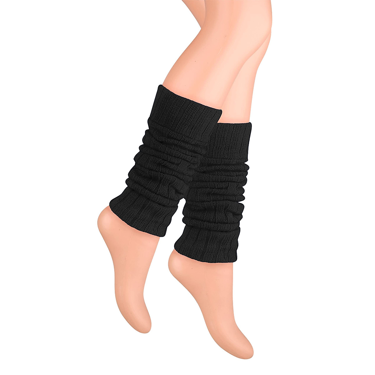 SERIMANEA Wool Knit Long Leg Warmers for Women and Girls, Warm and Comfortable, Black, Winter Ankle Cuffs, Medium Size, Max Circumference 14.5" and Calf Length 23.6"