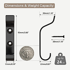 MXARLTR Metal Wall Hooks 6 Pack Bathroom Towel Coat Hooks for Hanging Heavy Duty Wall Mounted Robe Hooks Wall Hooks for Bathroom Bedroom Wall Kitchen Garage Entryway Home Hotel (Black)