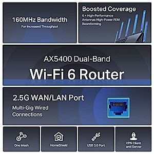 TP-Link AX5400 WiFi 6 Router (Archer AX72 Pro) Multi Gigabit Wireless Internet Router, 1 x 2.5 Gbps Port, Dual Band, VPN Router, Guest Network, MU-MIMO, USB 3.0 Port, WPA3, Compatible with Alexa
