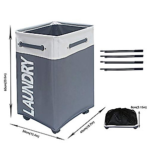 Cleversion Laundry Basket with Wheels-Waterproof Rolling Laundry Hamper –Dirty Clothes Hamper for Laundry(Dark Gray&Beige)