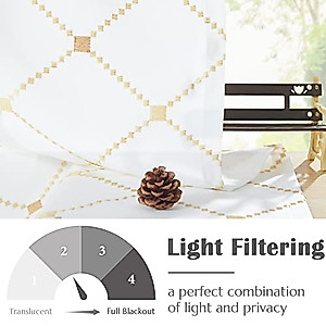 jinchan Tie Up Valance Curtain with Diamond Embroidery 45 Inch Geometric Valance Rod Pocket Adjustable Tie-up Shade Valance Window Treatments for Living Room Kitchen Light Filtering 1 Panel Gold