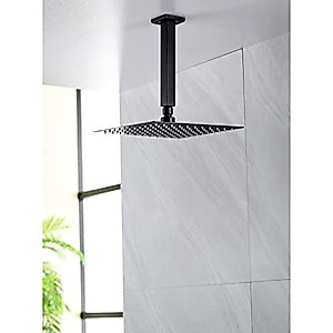 Anpean 8 Inch Square Ceiling Mounted Shower Arm and Flange, Matte Black