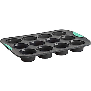 Trudeau Structured Silicone Muffin Pan, 12 Cup, Grey/Mint