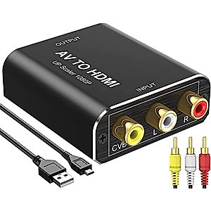 RCA to HDMI Converter, AV to HDMI Converter with RCA Cables, Aluminum 1080P Analog Composite CVBS Video Adapter Support PAL/NTSC for Smart TV PS2 Wii SNES N64 Xbox VHS VCR DVD Player