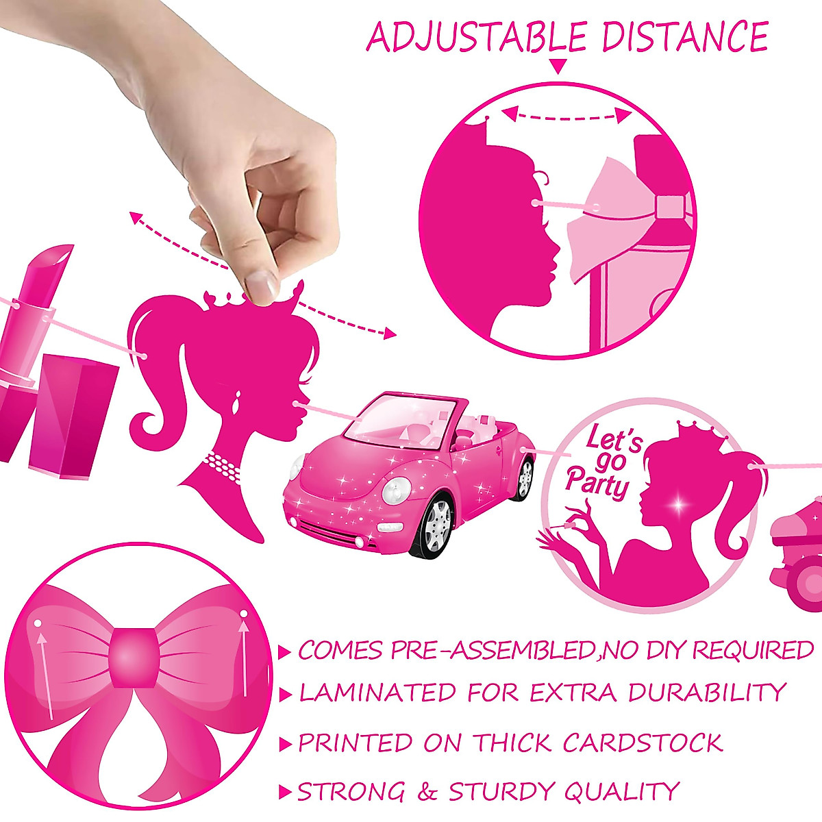 Hot Pink Girl Happy Birthday Banners Glitter Pink Birthday Party Decorations for Girls Hot Pink Princess Ladies Party Decorations for Bachelorette Bridal Shower Party Supplies