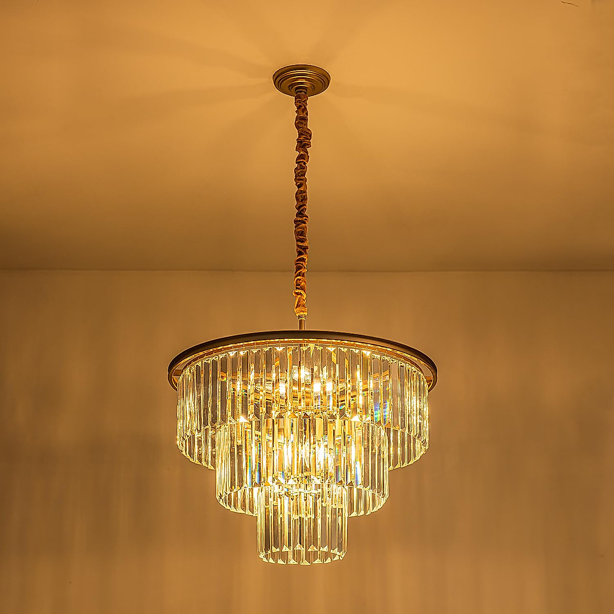 brfaixla 12 Lights Gold Modern Crystal Chandelier 23.64" Crystal Pendant Chandeliers Light Fixture 3-Tier Crystal Hanging Lighting for Living Dinning Room Bedroom Foyer