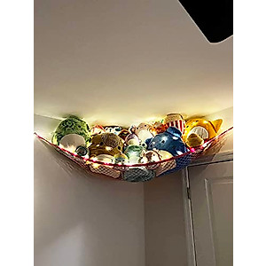 Toy Hammock, Huijukon Jumbo Corner Toy Hammock Toy Storage Net Hammock Collection Organizer for Stuffed Animals Squishmallows Cuddly Plush Soft Toys | Size: 86" x 60" x 60" (Pink)