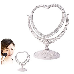 Jorzer Makeup Mirror Heart Shaped Rotatable Double Sided Desktop Cosmetic Vanity Mirror Stand Table Plastic Dresser Heart Shape Mirrors Cosmetic Tool
