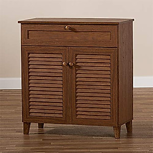 Baxton Studio Coolidge Wood 4-Shelf and Drawer Shoe Cabinet in Walnut Brown