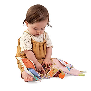 Manhattan Toy Llama Themed Soft Baby Activity Book with Squeaker, Crinkle Paper and Baby-safe Mirror Small