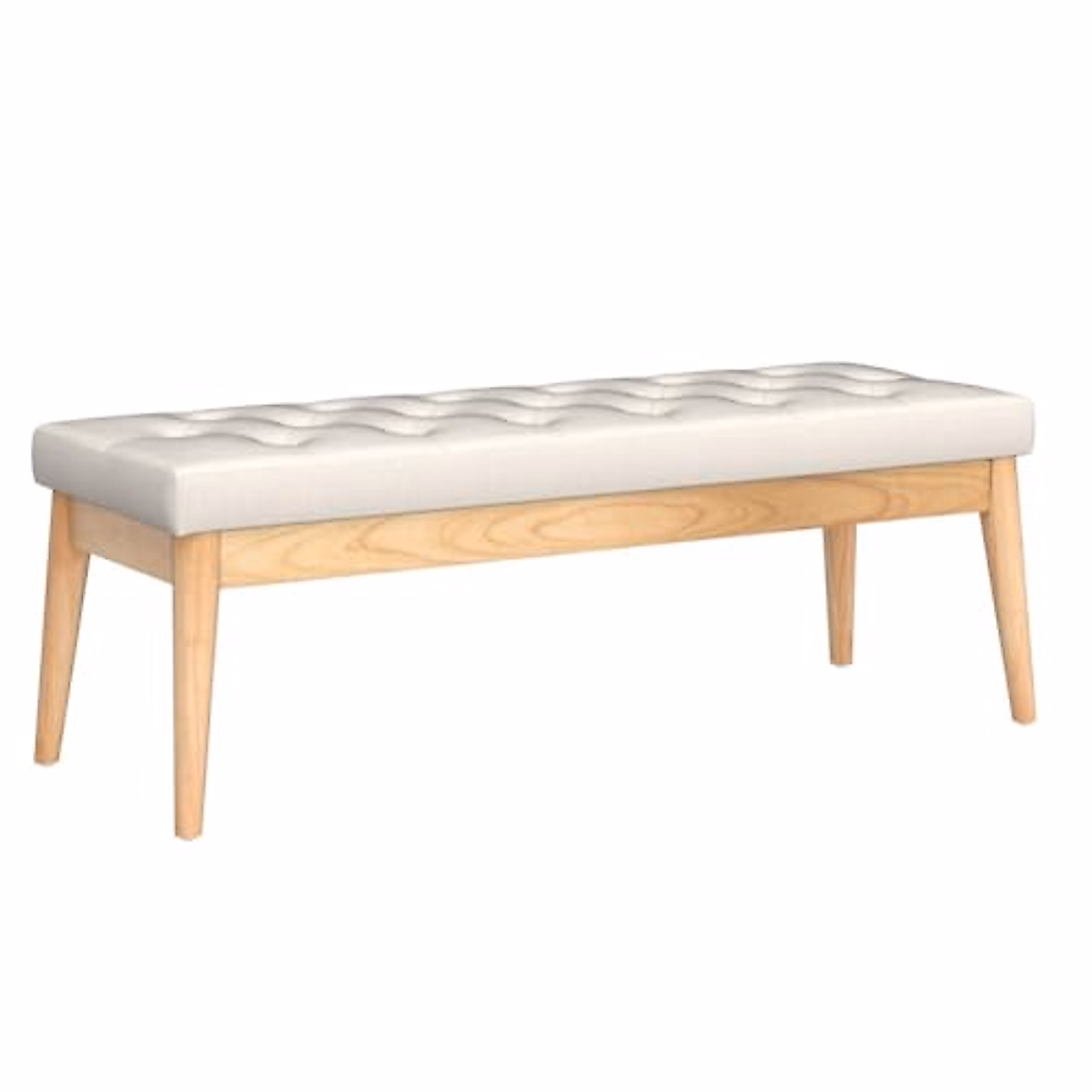 Tbfit Extra-Long Upholstered Tufted Bed Bench Seat for Bedroom, Entryway Wood Bench with Sturdy Wooden Legs, Buttoned Vanity Rectangle Dining Bench(Beige)