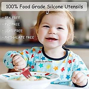 6 Pack Baby Utensils Self Feeding 6+ Months, Silicone Baby Spoons and Forks, Toddler Utensils for Baby Led Weaning, Chewable Utensils First Stage, Pink, Yellow, Grey