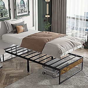 Lamhorm Twin Bed Frame for Kids, 14 Inch Metal Platform Heavy Duty Bed Frames with Decorative Wood Panel, Easy Assembly, Sturdy, Non-Slip, No Box Spring Needed (Twin)
