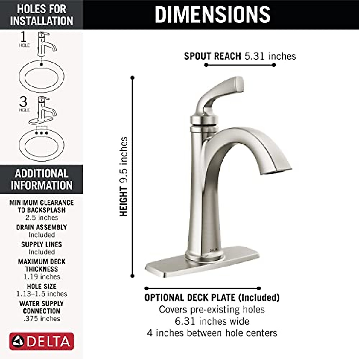 Delta Faucet Geist Single Hole Bathroom Faucet Brushed Nickel, Chrome Bathroom Faucets for Sink 1 Hole, Bathroom Sink Faucet, Drain Assembly Included, SpotShield Brushed Nickel 15864LF-SP