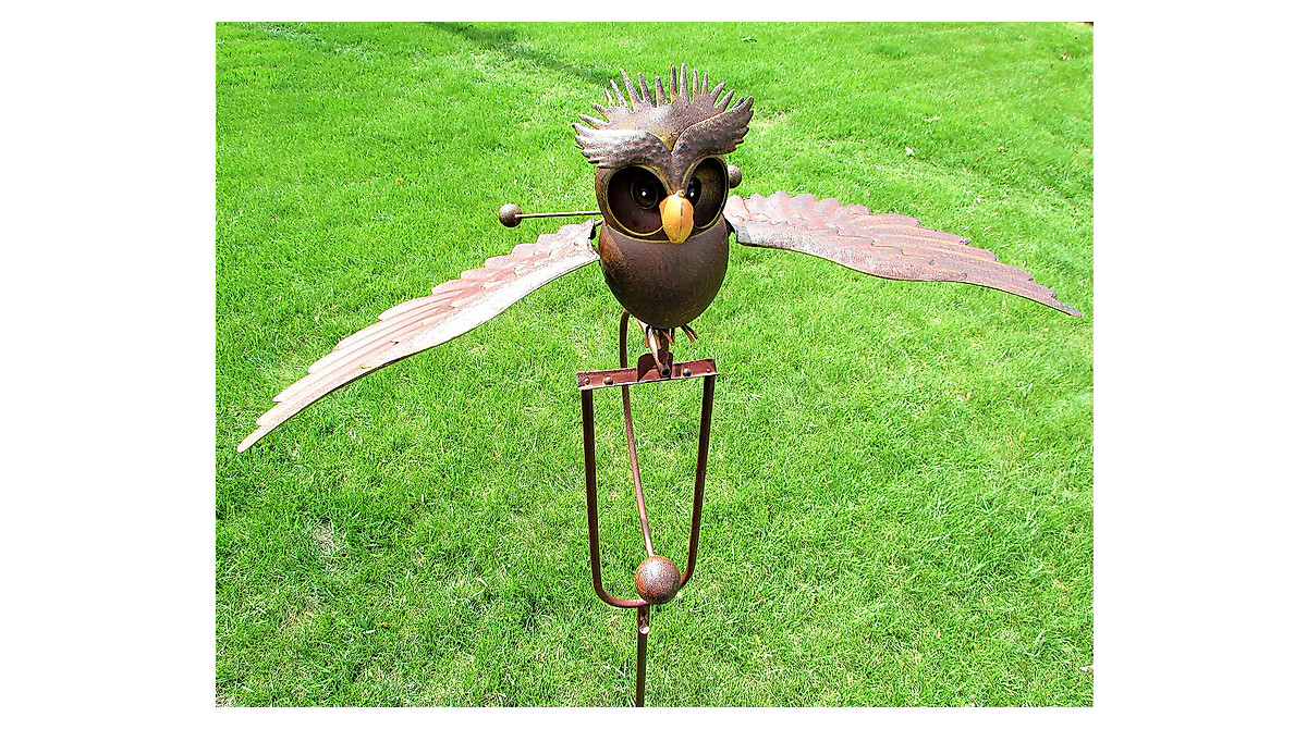 Big Sky Antiques Wing Flapping Kinetic Metal Brown Owl Yard Stake ...