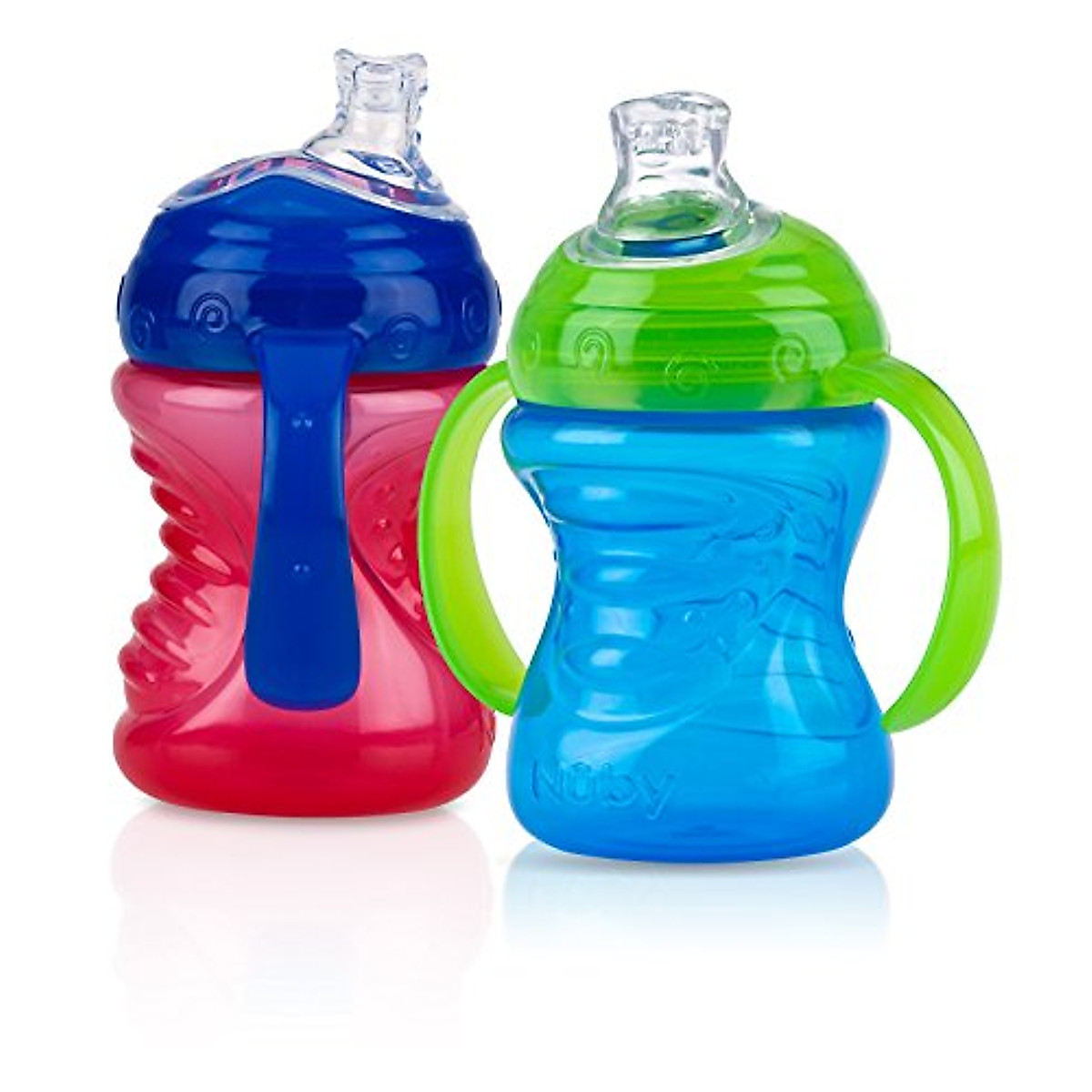 Nuby Plastic 2-Pack No-Spill Super Spout Grip N' Sip Cup, Red and Blue
