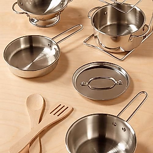 Melissa & Doug Stainless Steel Pots and Pans Pretend Play Kitchen Set for Kids (8 pcs) - Kids Kitchen Accessories Set, Toy Pots And Pans For Kids Kitchen, Cooking Toys For Kids Ages 3+