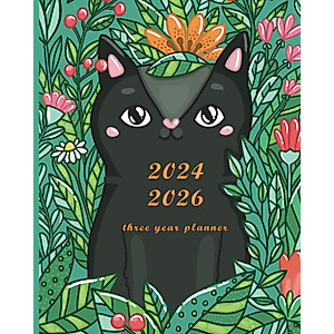 Three Year Planner 2024-2026: Cat Floral Calendar from January to December 36 Month Organizer for Schedule & To do list with Federal Holidays