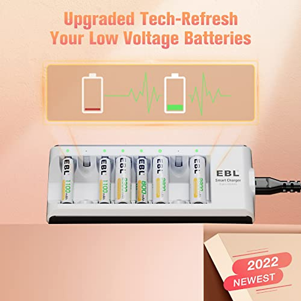 EBL AAA Rechargeable Batteries, 8 Pack Precharged AAA Batteries 1.2V 1100mAh with AA AAA Battery Charger